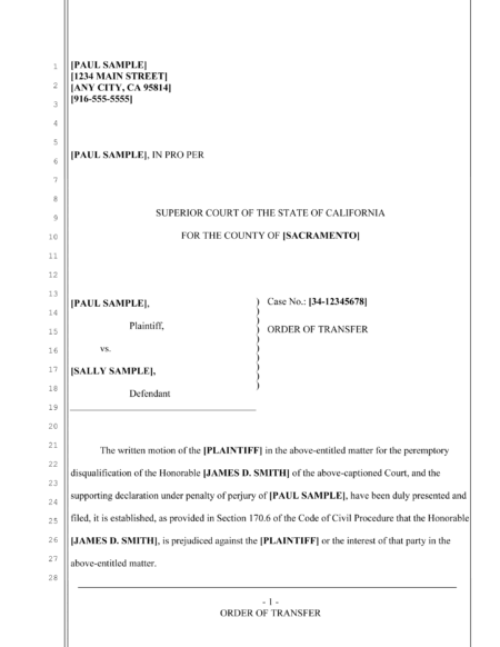 Peremptory Challenge of a Judge - Sacramento County Public Law Library