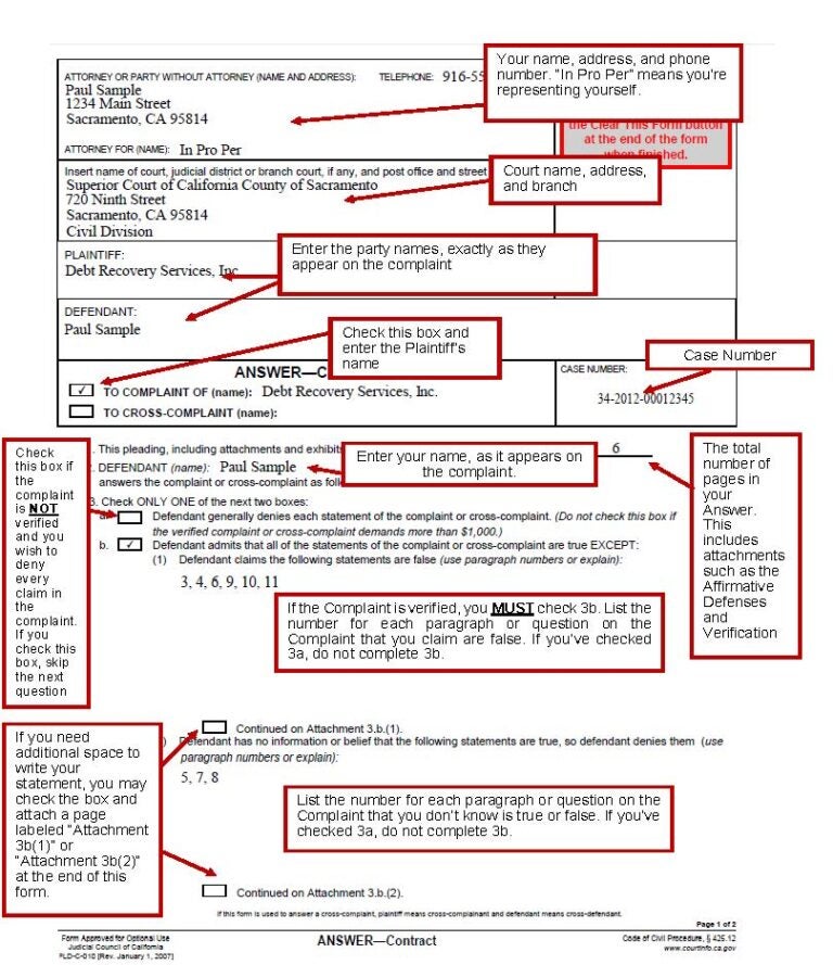 Responding to a Debt Collection Lawsuit (Answer-Contract) - Sacramento ...