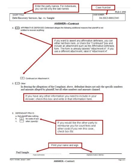 Responding to a Debt Collection Lawsuit (Answer-Contract) - Sacramento ...