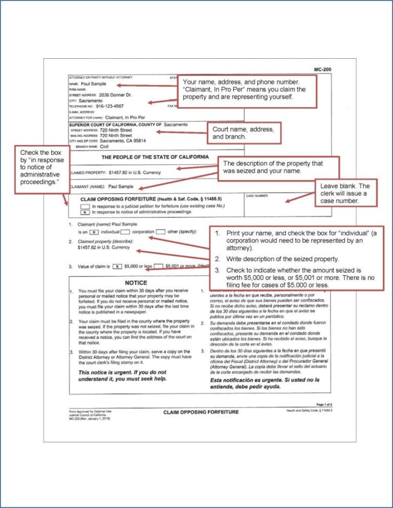Claim Opposing Forfeiture - Sacramento County Public Law Library