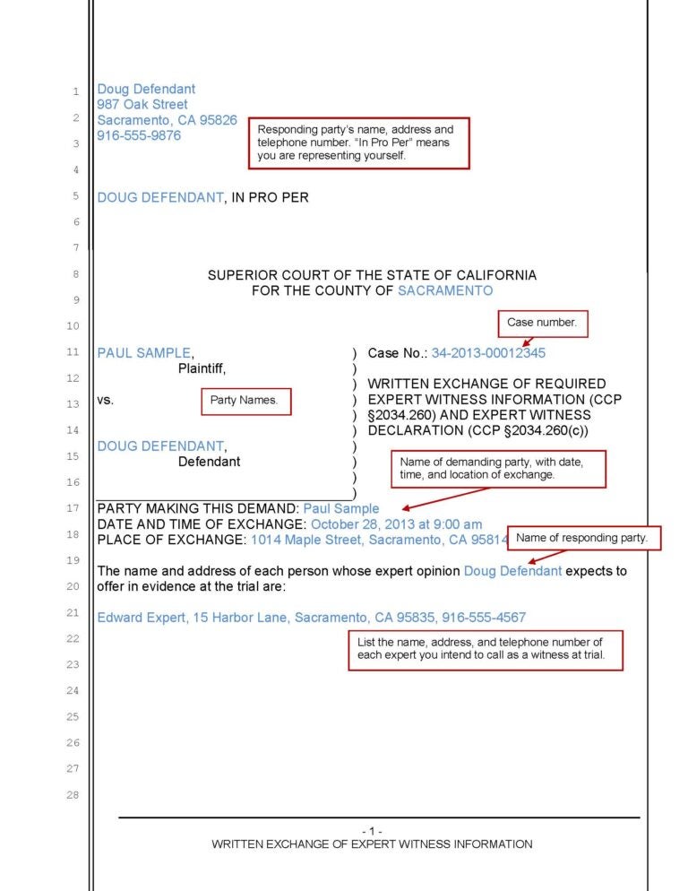 Discovery: Exchange of Expert Witness Information - Sacramento County ...