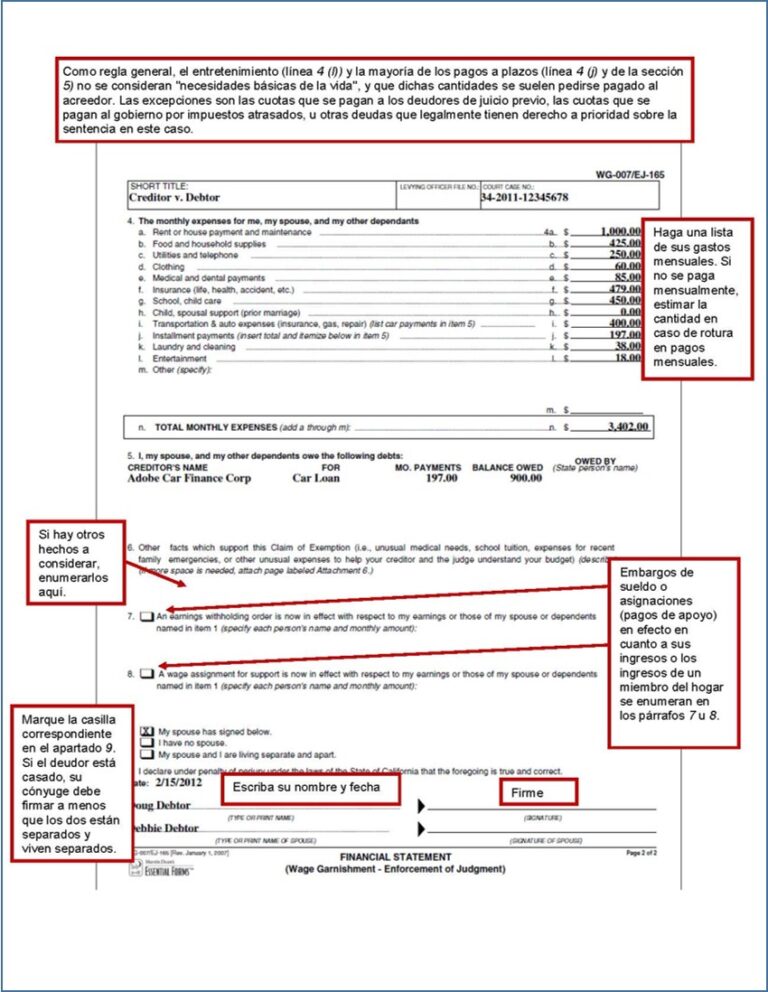 Reclamo de exención - embargo de banco (Claim of exemption - bank levy ...