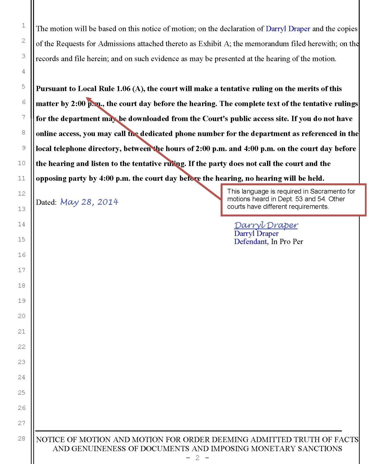 Motion to Deem Facts Admitted - Sacramento County Public Law Library