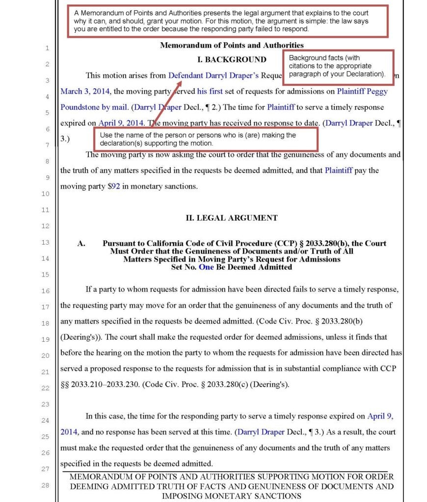 Motion to Deem Facts Admitted - Sacramento County Public Law Library