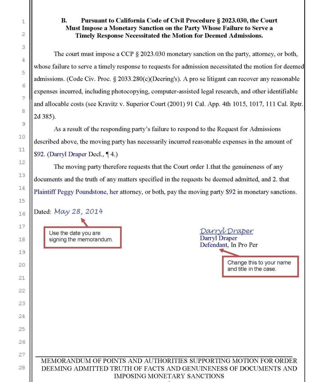 Motion to Deem Facts Admitted - Sacramento County Public Law Library