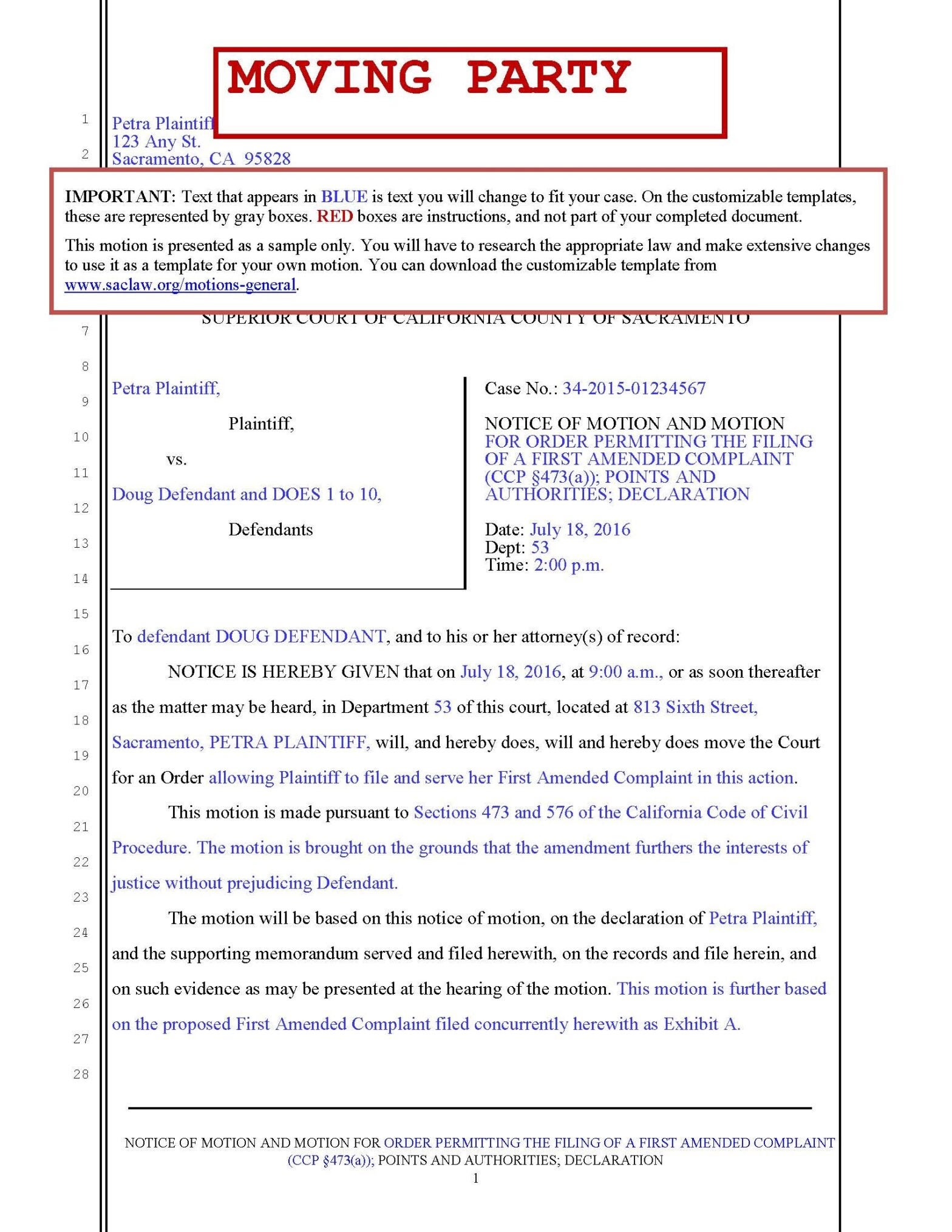 Motions in Civil Cases - Sacramento County Public Law Library