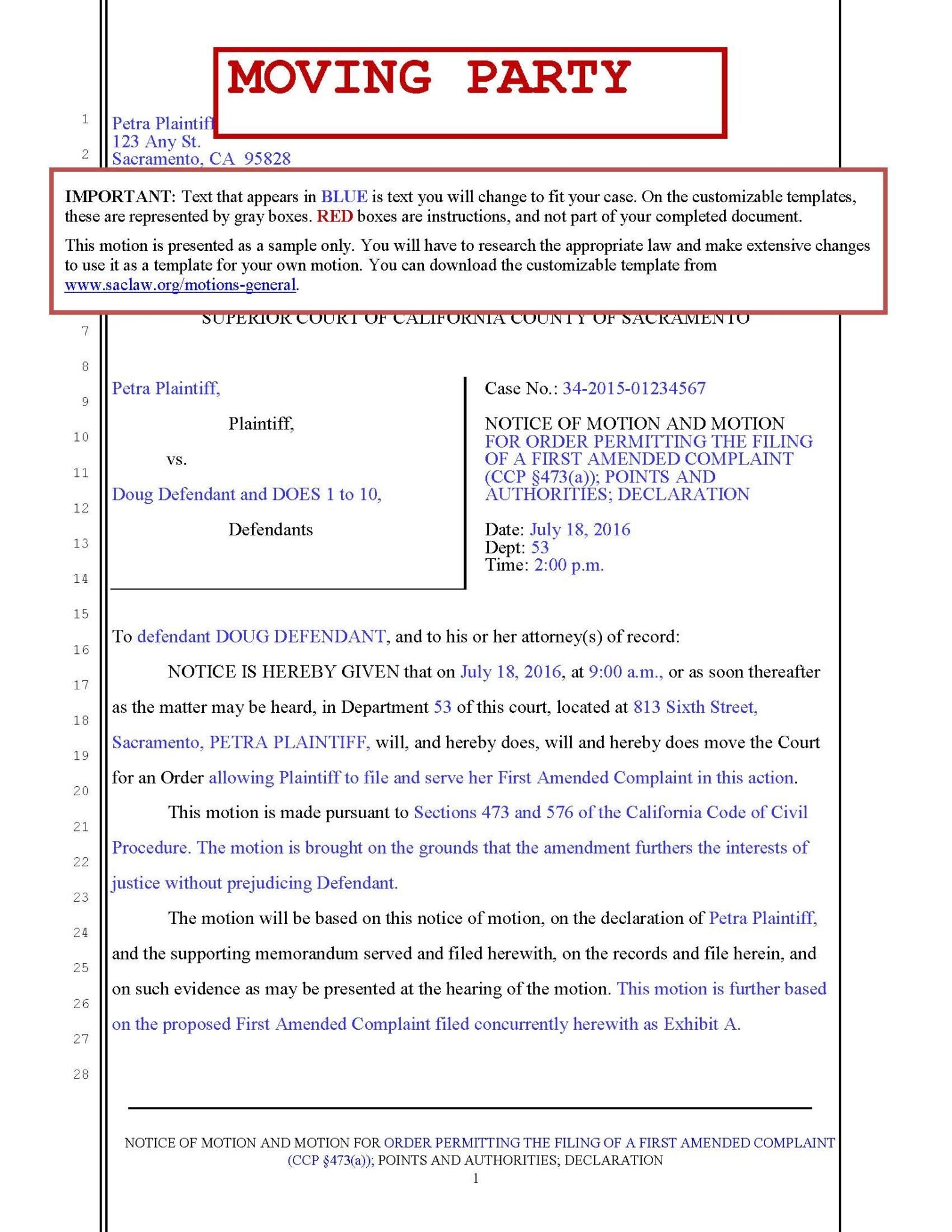 Motions in Civil Cases - Sacramento County Public Law Library