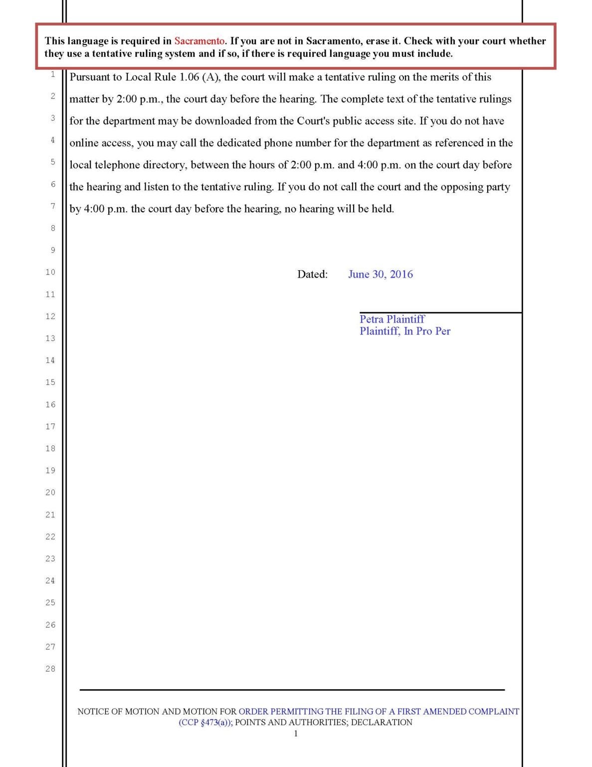 Motions in Civil Cases - Sacramento County Public Law Library