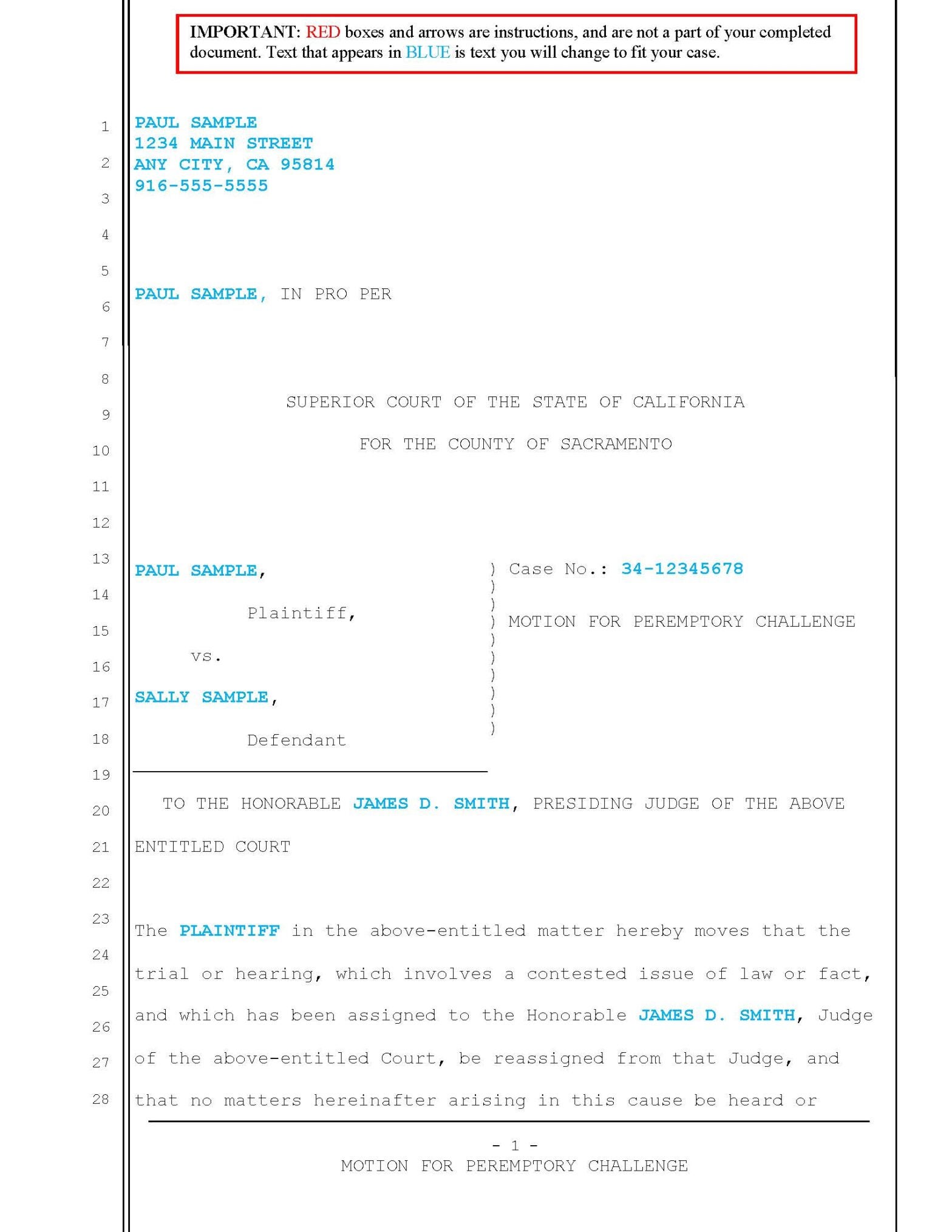 Peremptory Challenge of a Judge - Sacramento County Public Law Library