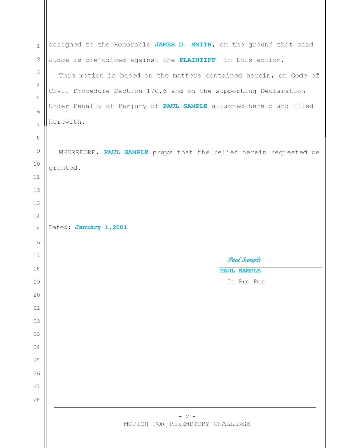 Peremptory Challenge of a Judge - Sacramento County Public Law Library