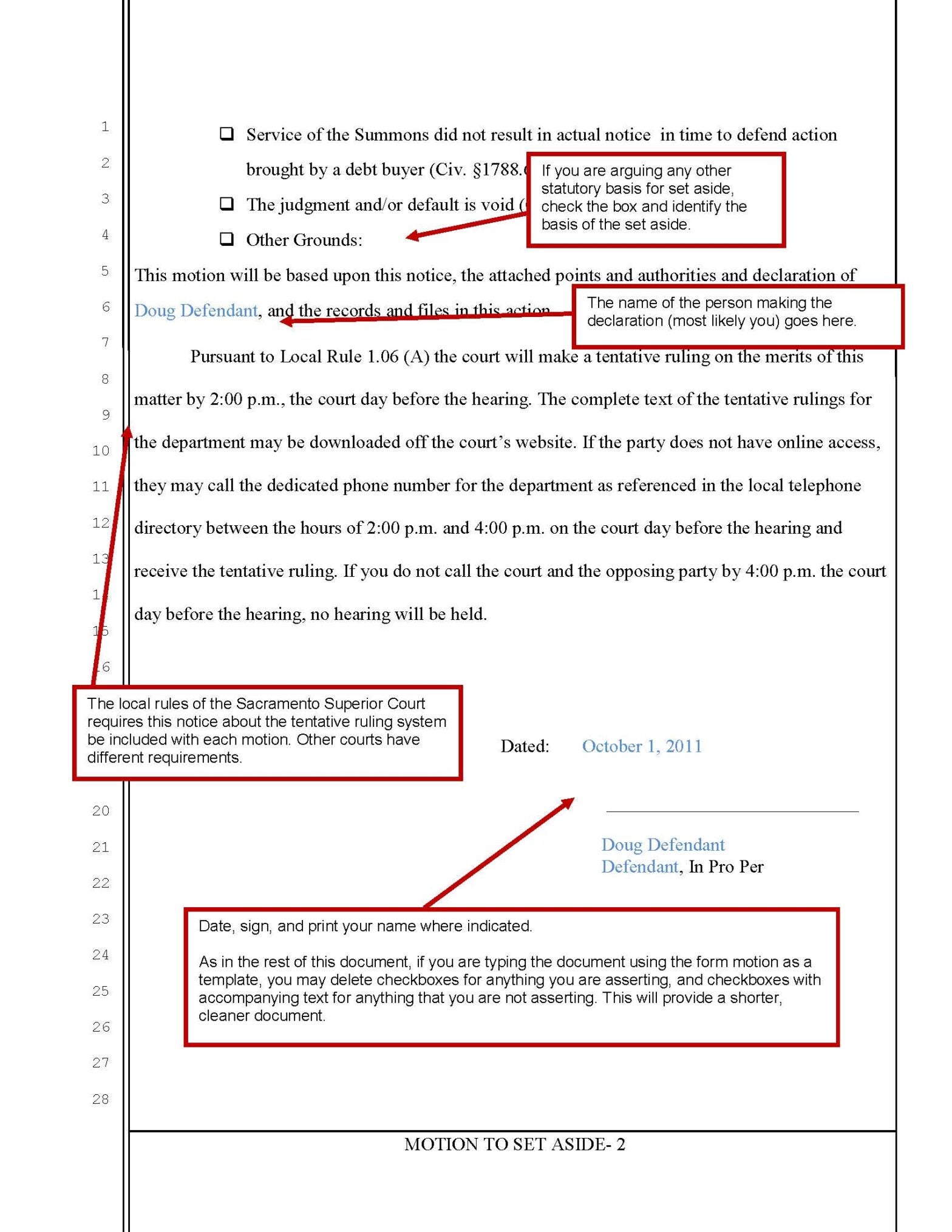 Motion to Set Aside (Relief from Default Judgment) - Sacramento County ...