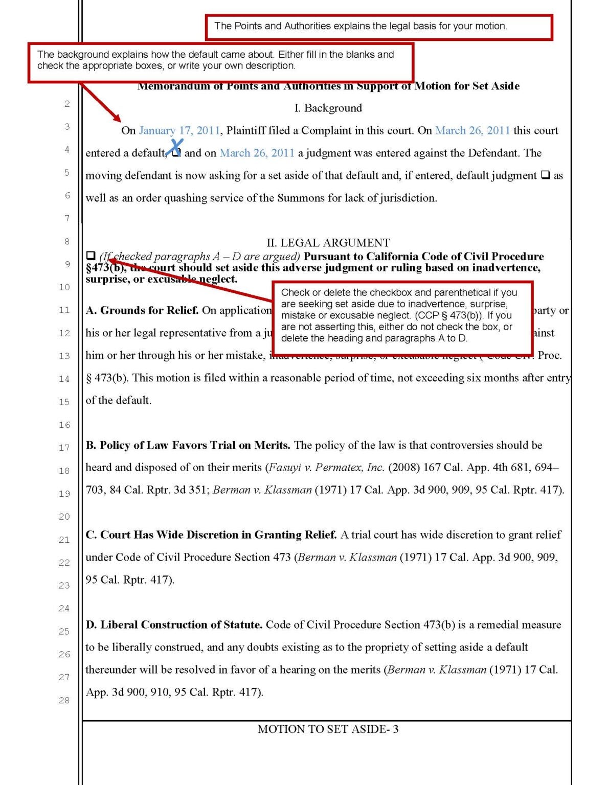 Motion to Set Aside (Relief from Default Judgment) - Sacramento County ...