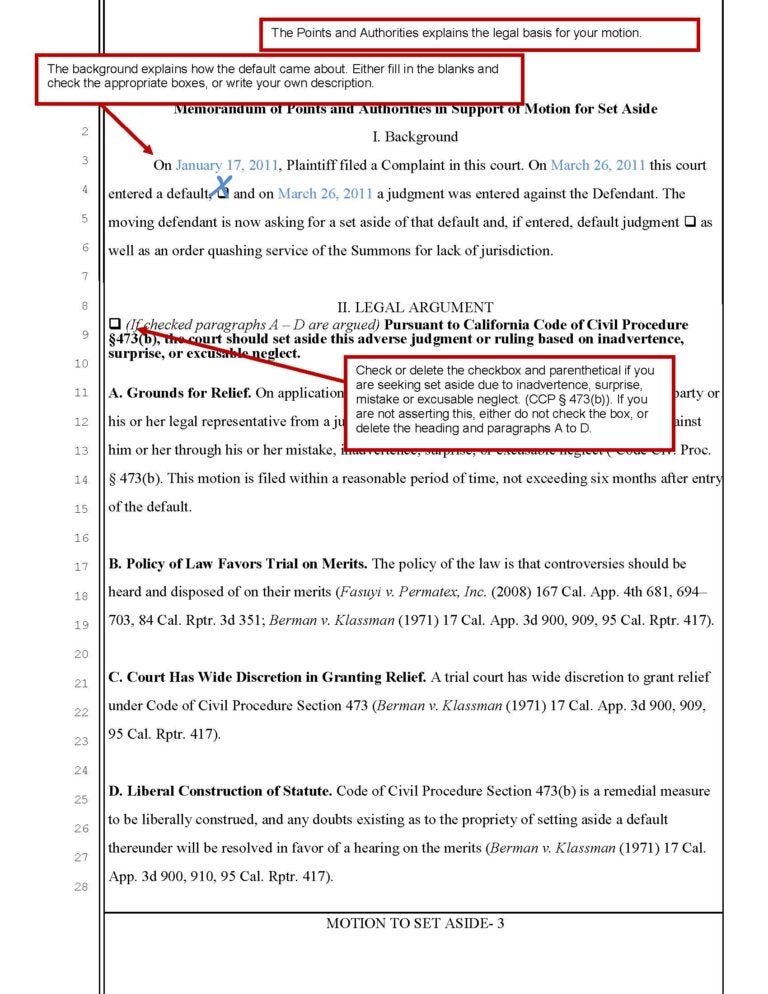 Motion to Set Aside (Relief from Default Judgment) - Sacramento County ...