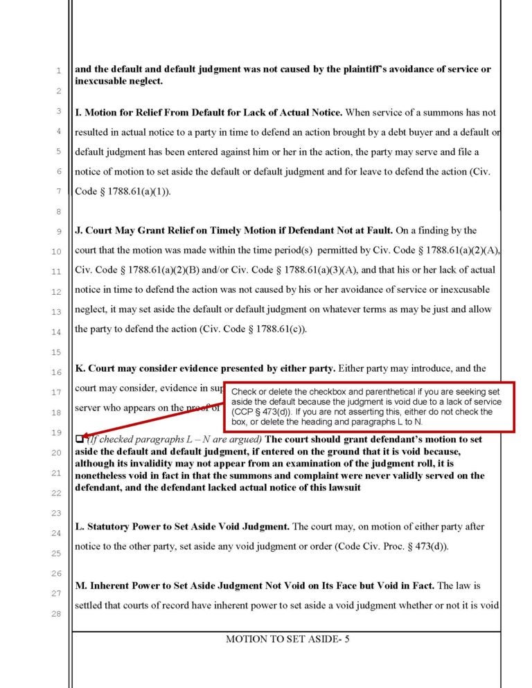 Motion to Set Aside (Relief from Default Judgment) - Sacramento County ...