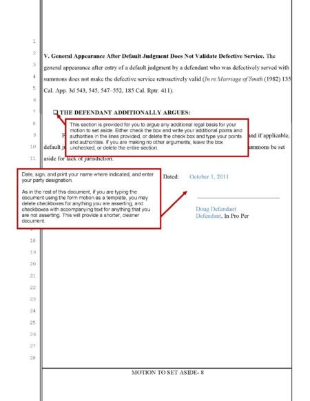 Motion to Set Aside (Relief from Default Judgment) - Sacramento County ...
