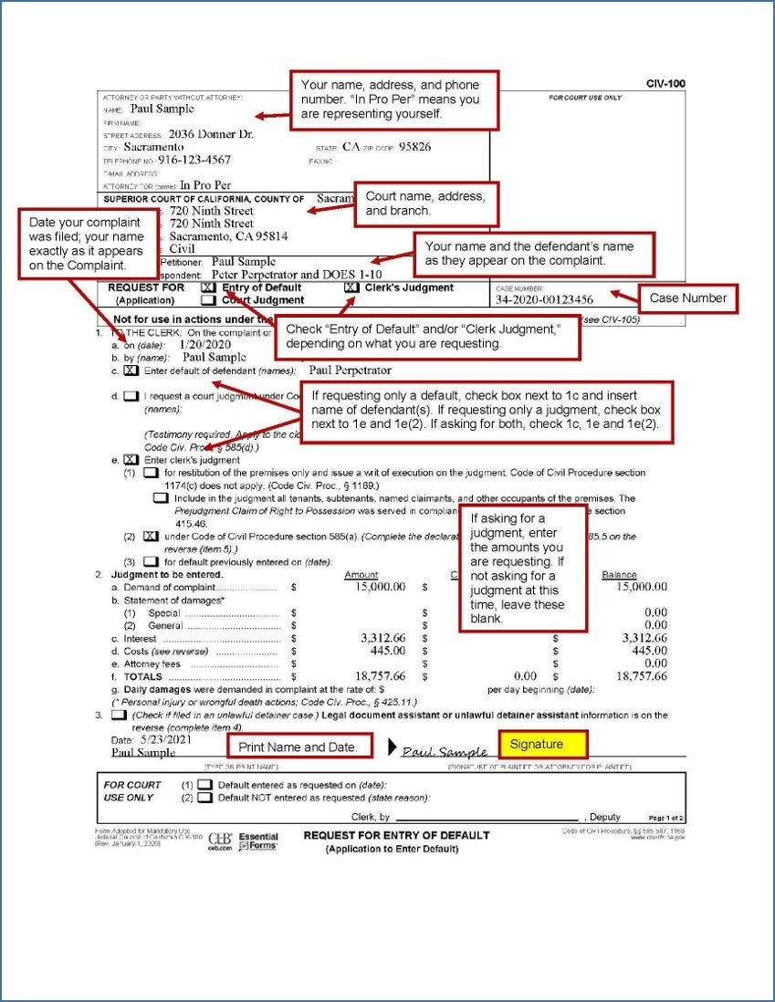 Request a Default Judgment by Clerk - Sacramento County Public Law Library