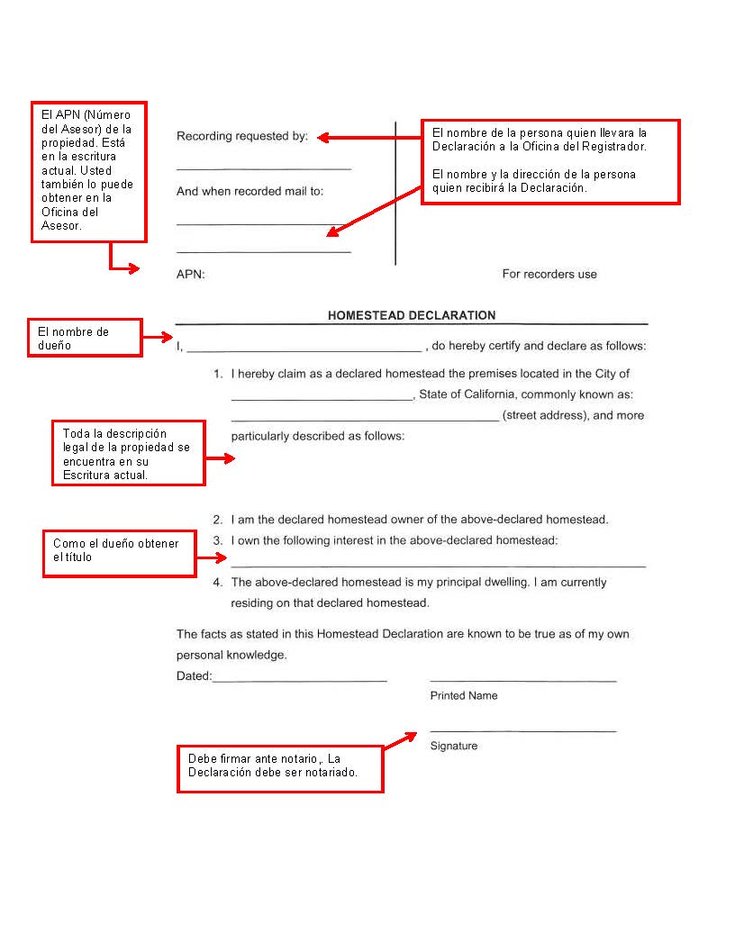 Declaración de exención de homestead (Homestead declaration ...