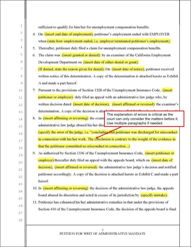 Writ of Mandate for Unemployment Benefits - Sacramento County Public ...