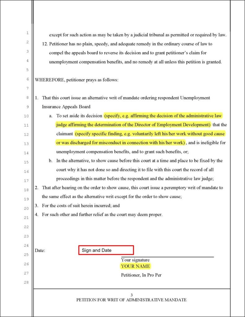 Writ of Mandate for Unemployment Benefits - Sacramento County Public ...